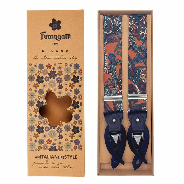 Luxury orange braces with macro paisley design