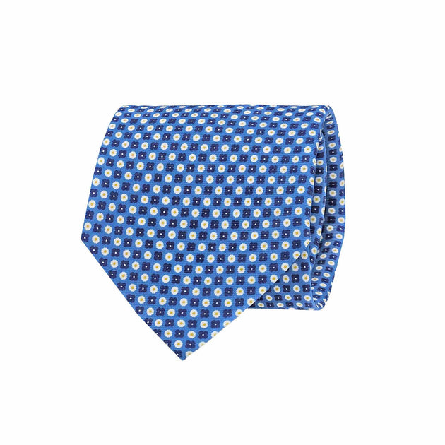 Blue printed silk tie archives design with dark blue micro-flowers ...
