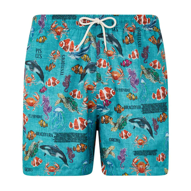 Ocean wildlife pattern light blue sustainable swimwear