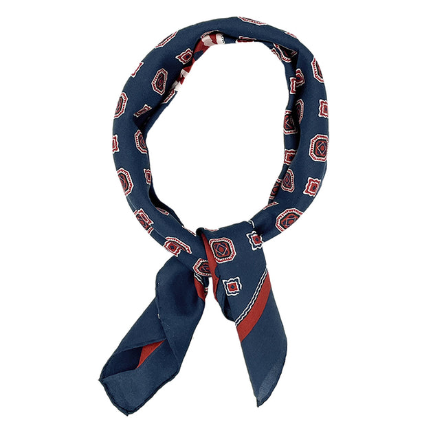 Blue printed red diamonds silk neckerchief